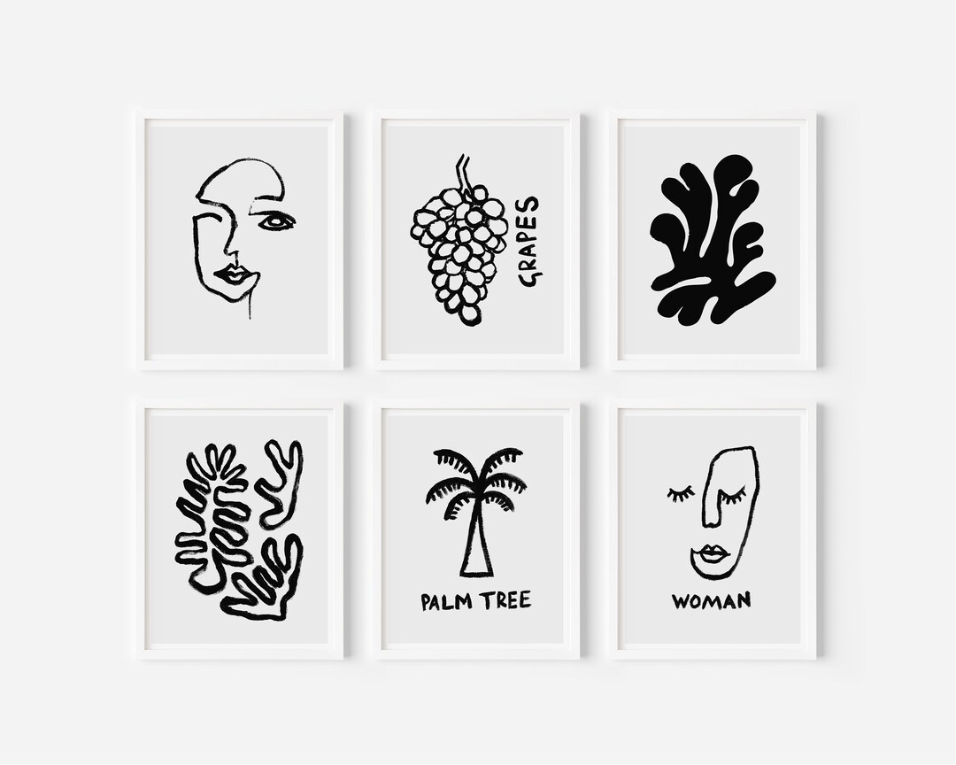 Set of 6 Scandi Style Line Art Prints, Line Art Posters, Boho Beach ...