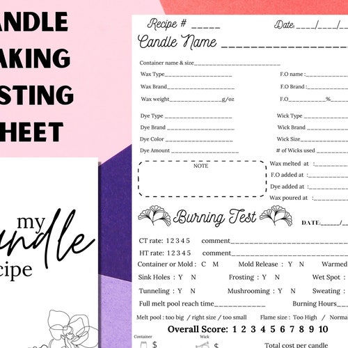 My Candle Recipe Book / Candle Making Sheet / Candle Testing - Etsy