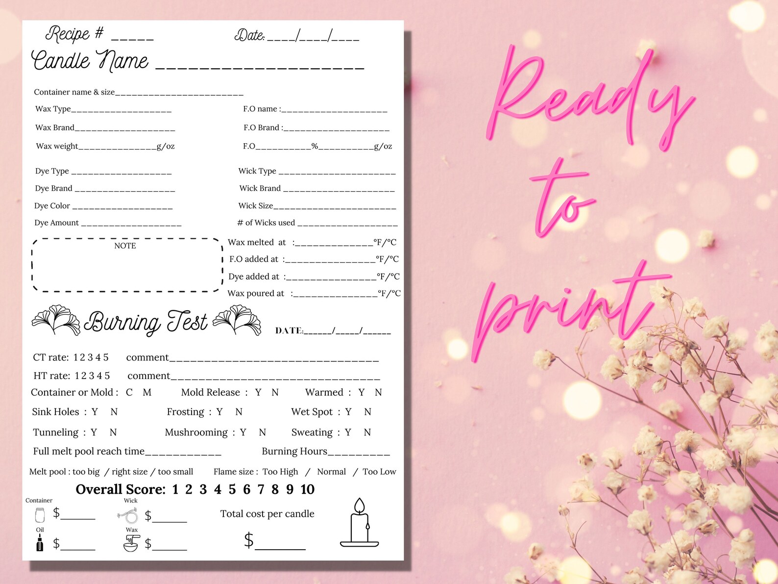 My Candle Recipe Book / Candle Making Sheet / Candle Testing Sheet ...
