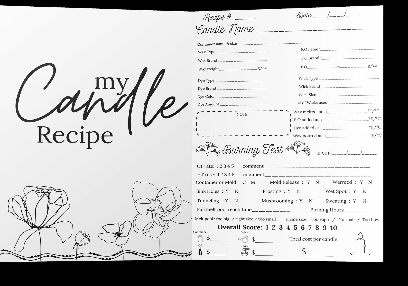 My Candle Recipe Book / Candle Making Sheet / Candle Testing Sheet ...