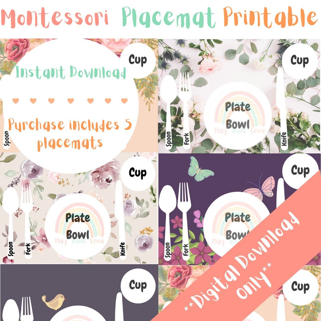 Floral| Montessori Table Setting Placemat| PRINTABLE DOWNLOAD| Toddler ...