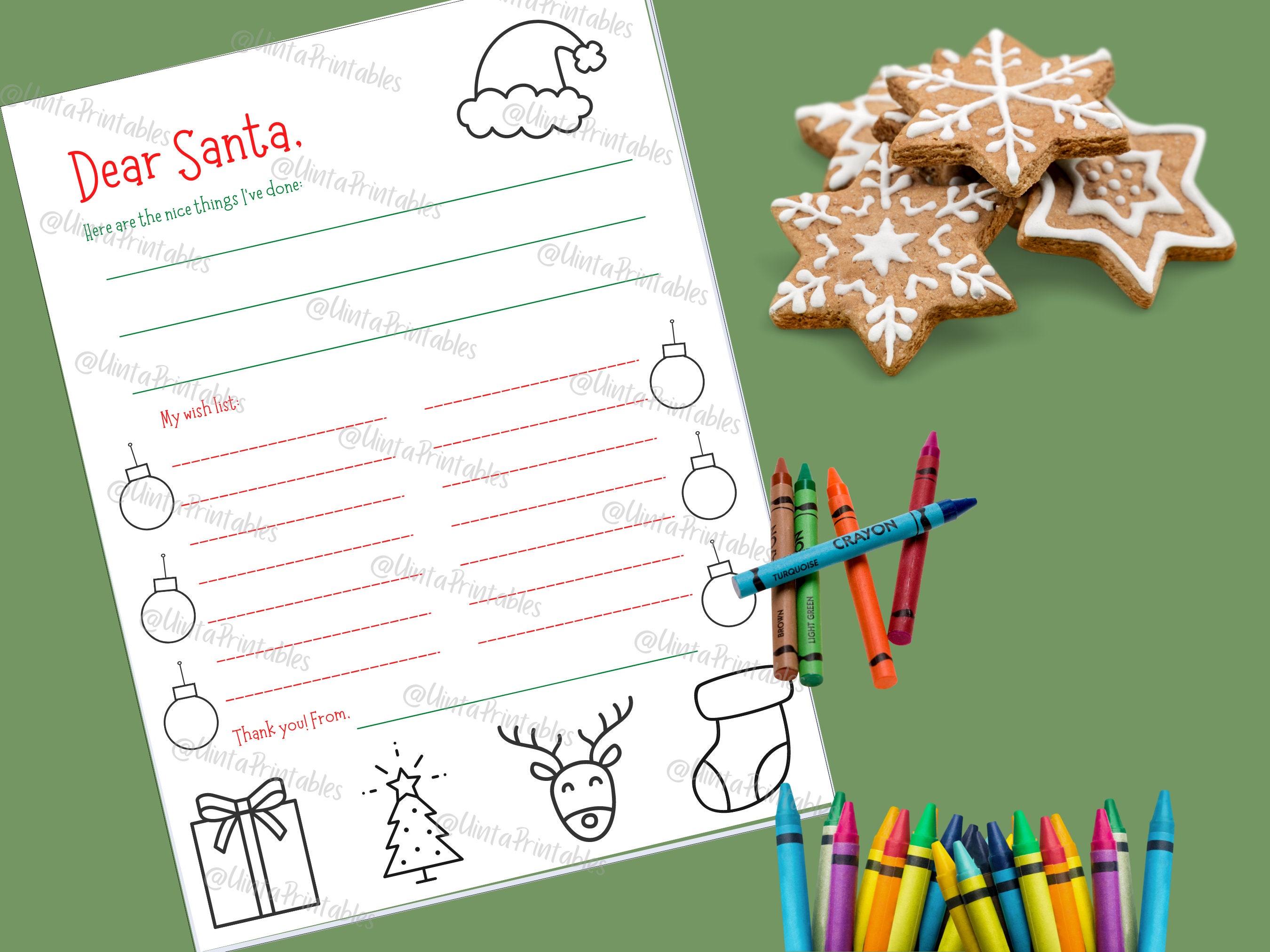 Printable Christmas Letter to Santa | Coloring Sheet & Wish List | PDF ...