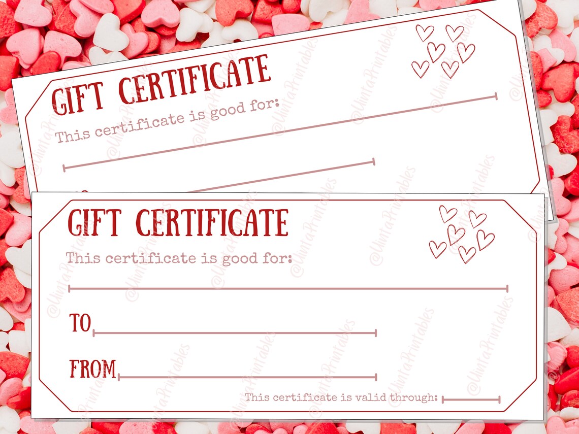 Printable Valentine Day Gift Certificate | 3 Certificates per 8.5x11 ...