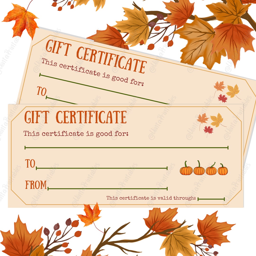 Printable Fall Gift Certificate | Autumn Award Certificate Set ...