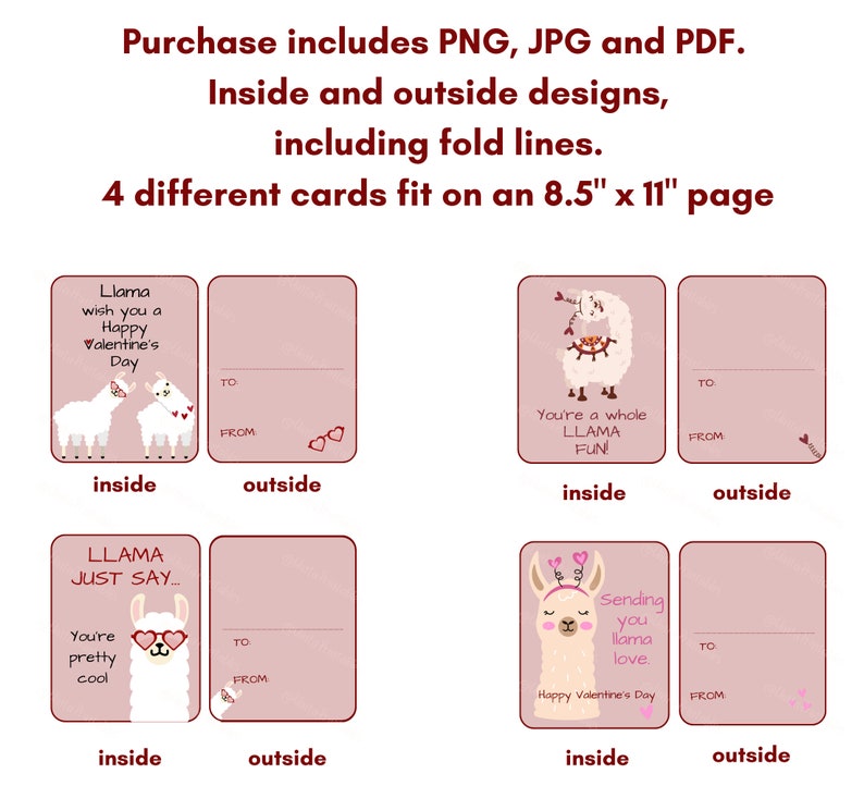 Printable Kids Valentine's Day Cards With Llamas Funny Valentine Day ...