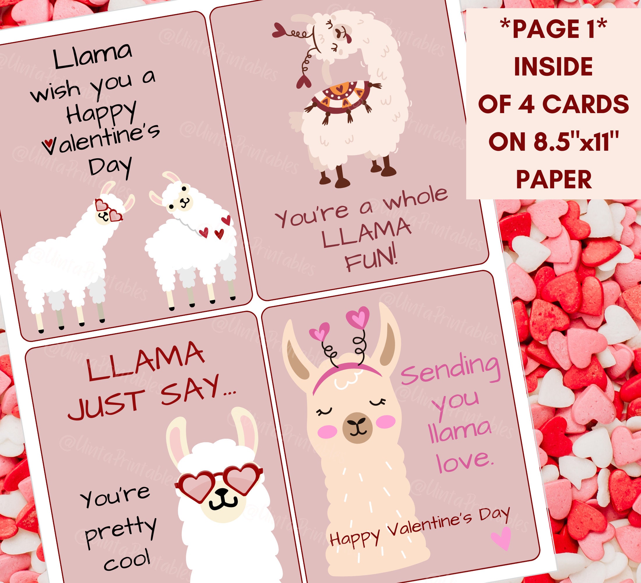 Printable Kids Valentine's Day Cards With Llamas Funny Valentine Day ...
