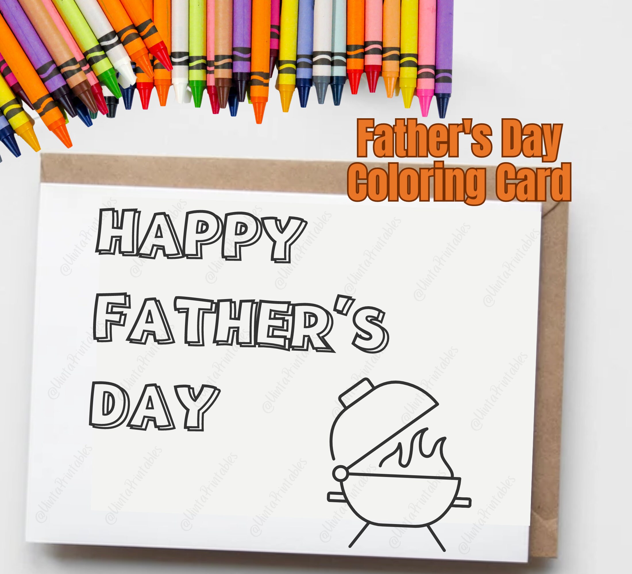 Father's Day Coloring Card GRILL Printable Kids Fathers Day Card ...
