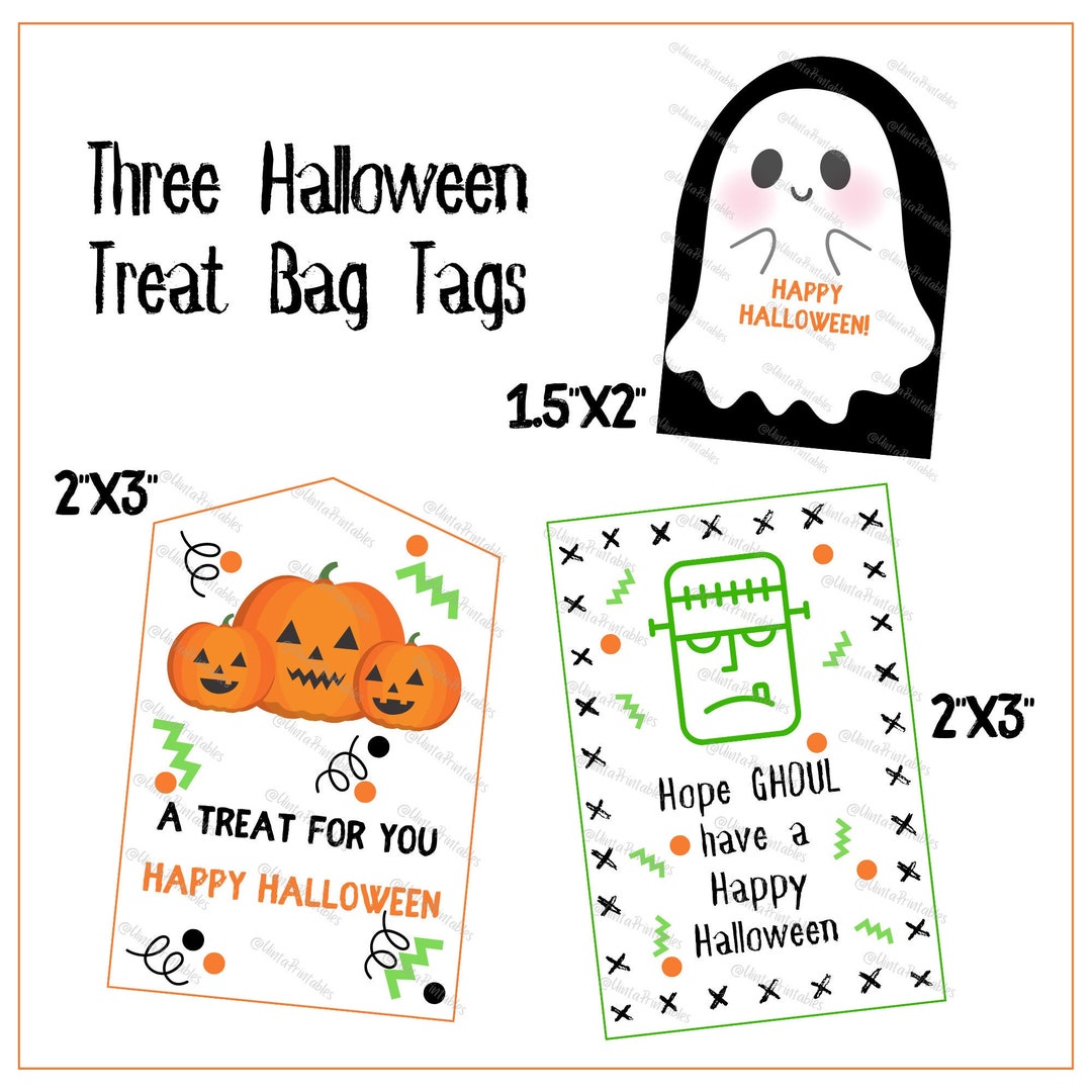 Halloween Treat Bag Tags | Ghost, Pumpkin, Frankenstein (PDF, JPG, PNG ...