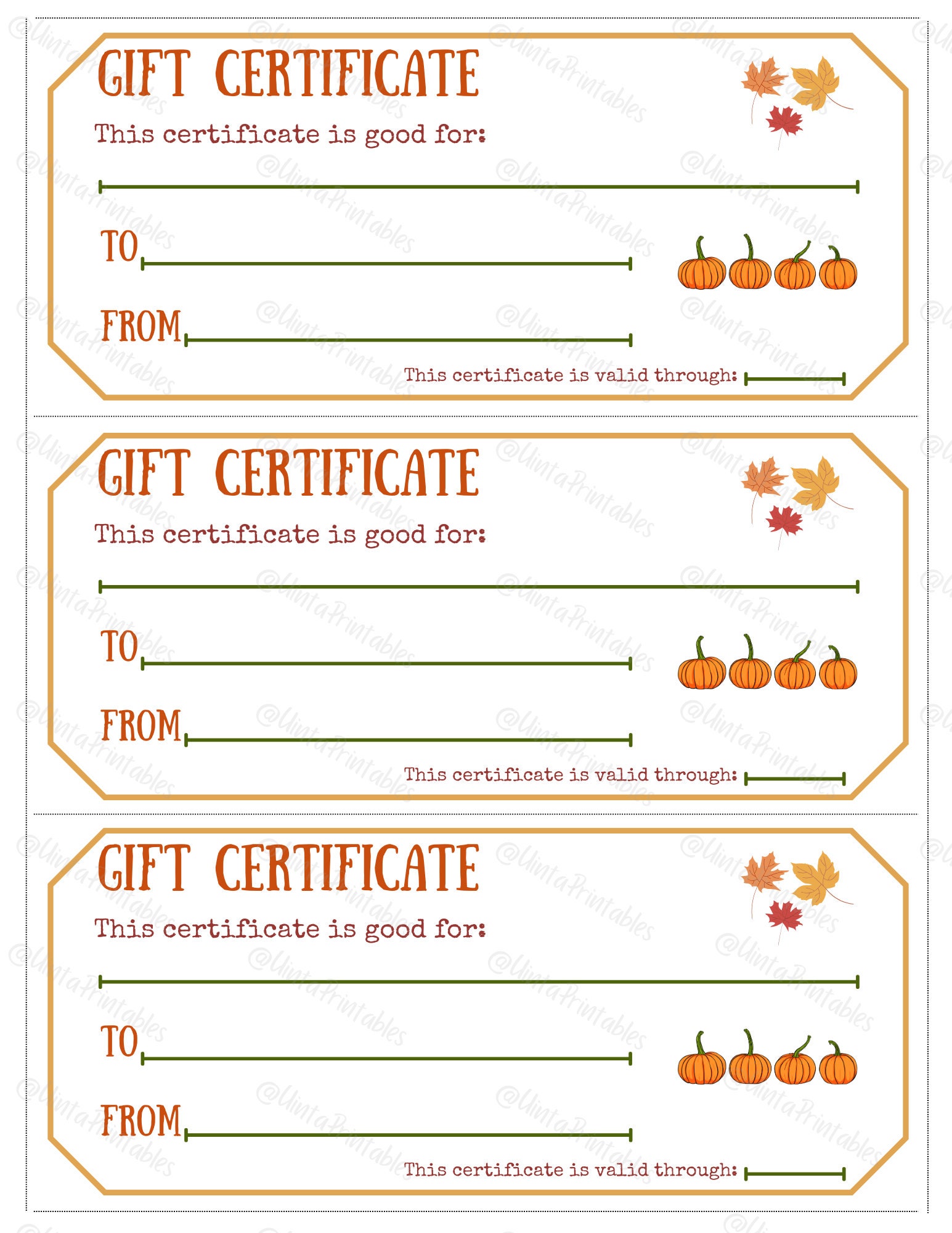 Printable Fall Gift Certificate | Autumn Award Certificate Set ...