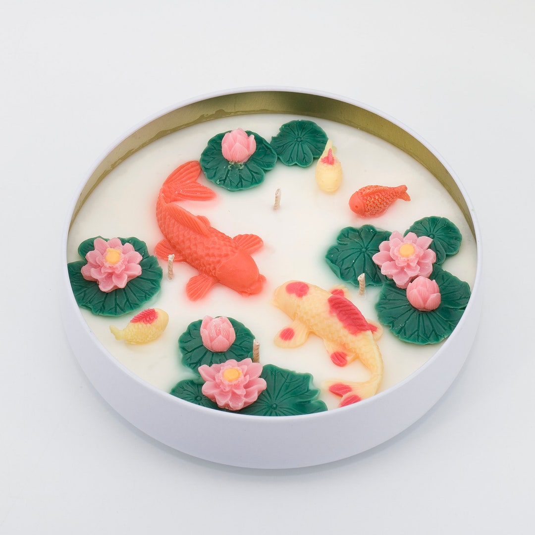 Soy Scented Candle Lucky Koi Fish Candle, 4 Wicks Soy Candle Terrarium ...