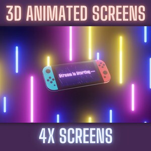 3D Neon Animated Twitch Screens 4x Screen Stream Starting Soon Be Right ...