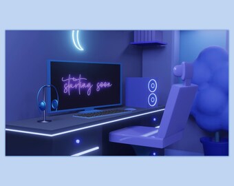 Blue 3D Computer Room Animated Twitch Screens 4x Screen - Etsy