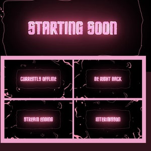 5x Animated Pink Neon Twitch Screens Pink Cute Offline Stream Screens ...