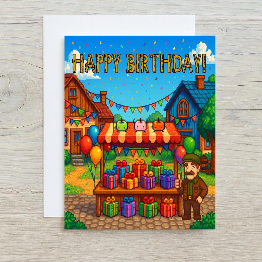 Stardew Valley Birthday Card, Colourful Pixel Greeting, 5x7 Gamer ...