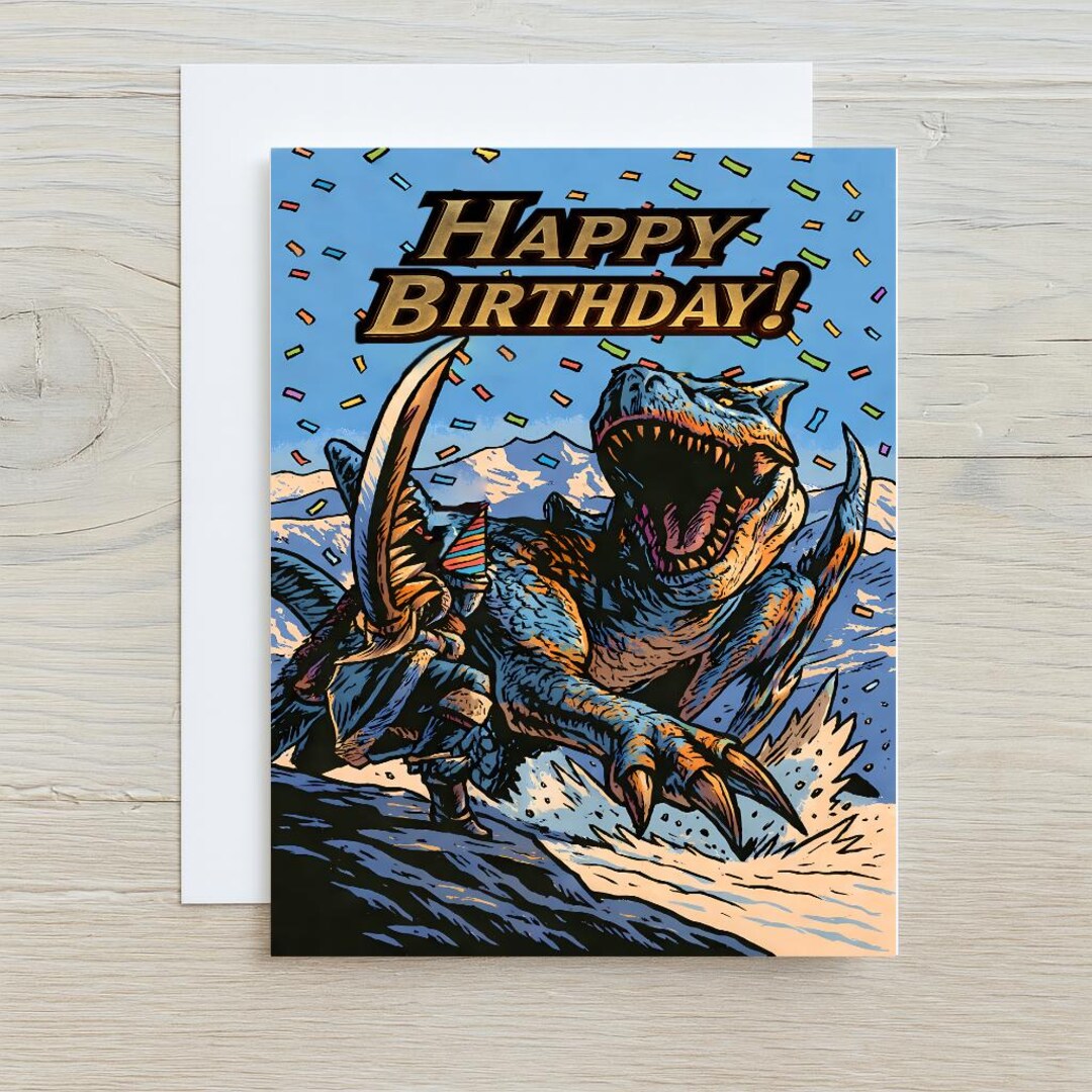 Monster Hunter Freedom Happy Birthday Card, Tigrex Battle Greeting, 5x7 ...