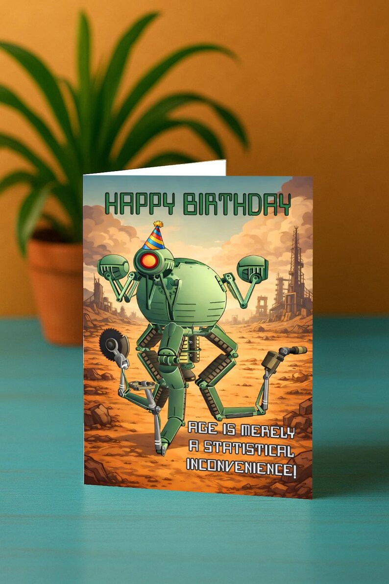 Fallout Inspired Birthday Card, Retro Robot Wasteland Illustration With ...