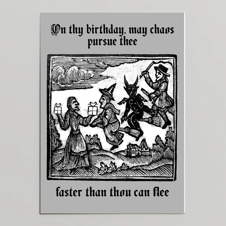 Printable Medieval Woodcut Birthday Card, Digital Download Funny Gothic ...