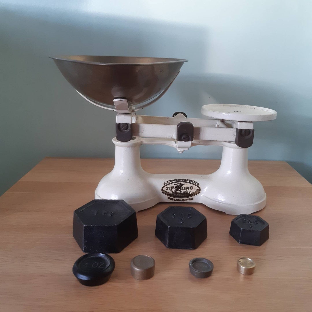 The Viking Kitchen Weighing Scales White With Bowl and 7 Weights Made ...
