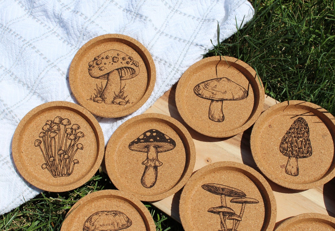 Mushroom Decor Cork Coaster Set Mushroom Coasters - Etsy