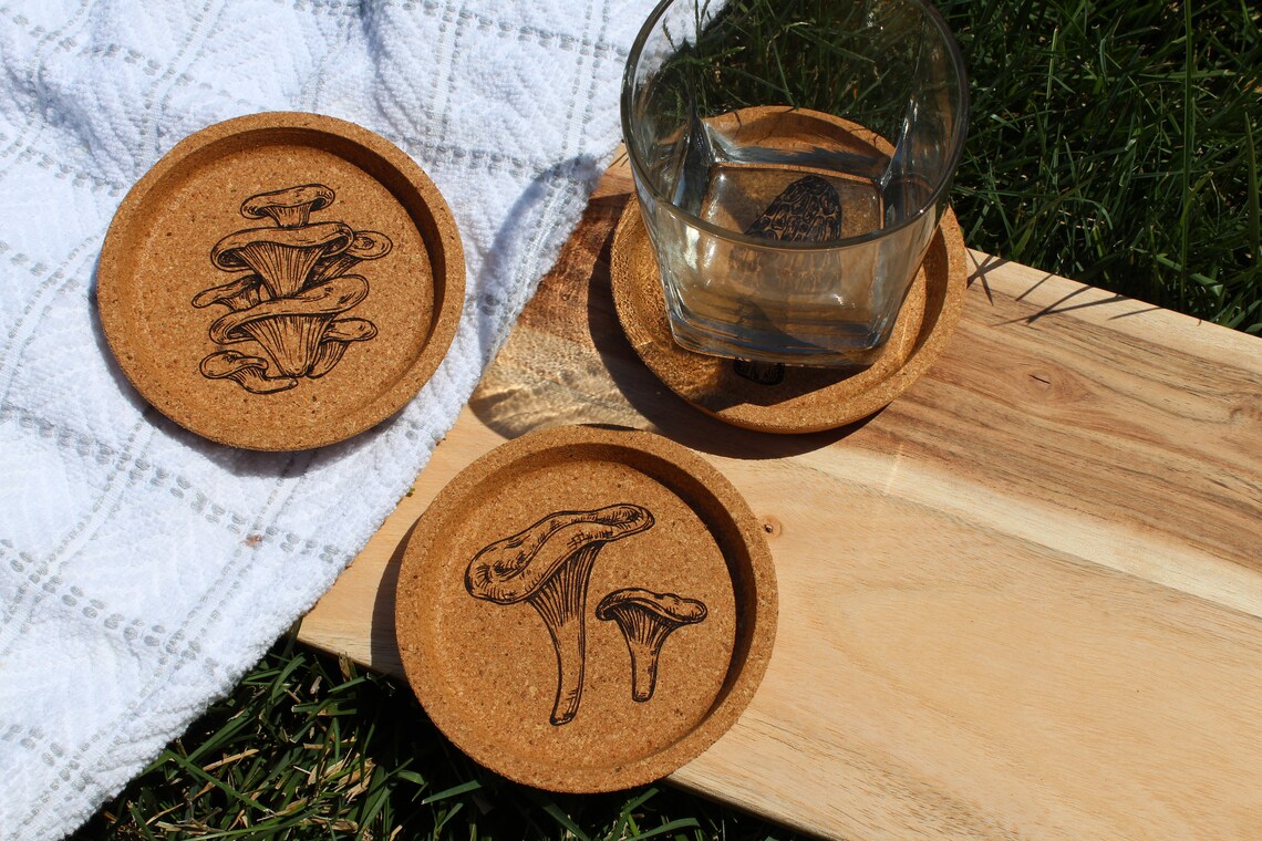 Mushroom Decor Cork Coaster Set Mushroom Coasters - Etsy