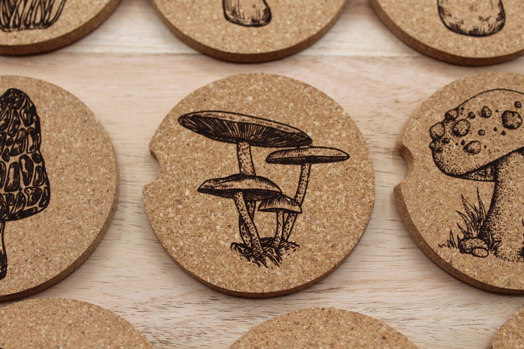 Mushroom Decor, Cork Car Coaster Set, Cup Holder Coasters, Cottagecore ...