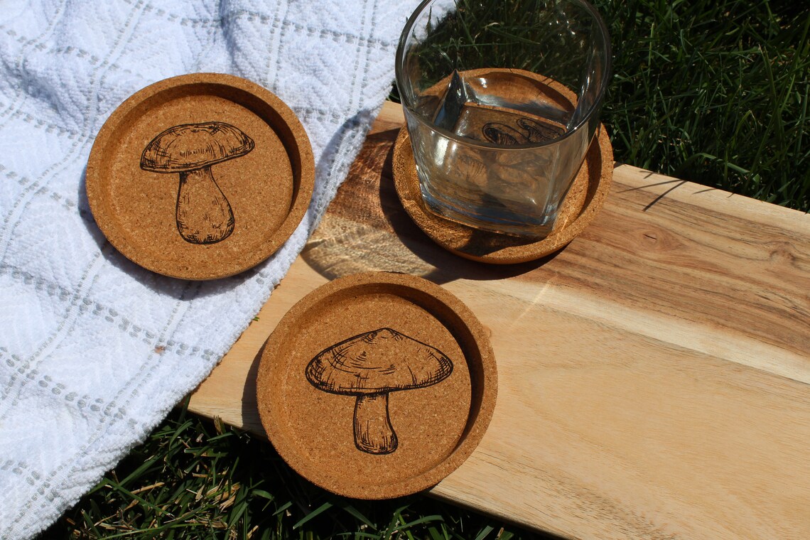 Mushroom Decor Cork Coaster Set Mushroom Coasters - Etsy