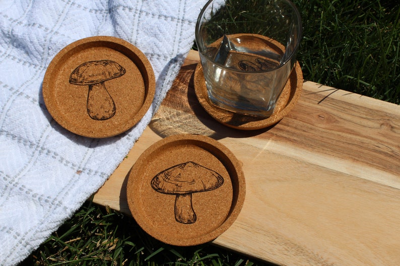 Mushroom Decor Cork Coaster Set Mushroom Coasters - Etsy