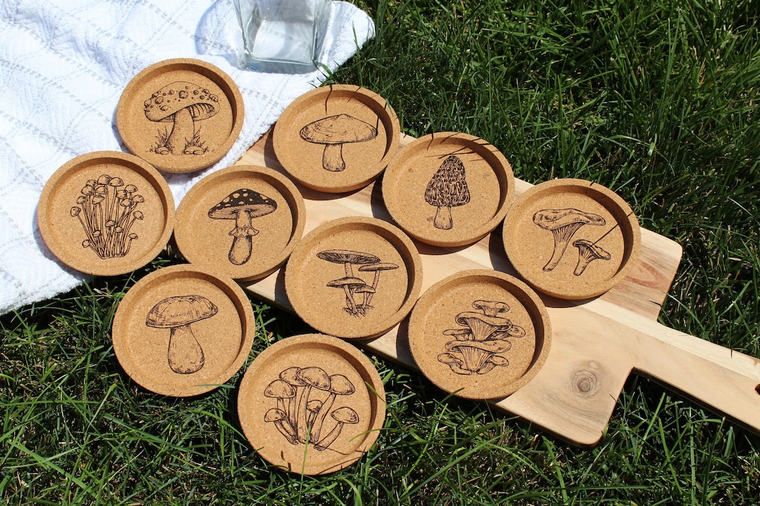 Mushroom Decor Cork Coaster Set, Mushroom Coasters, Cottagecore Decor ...