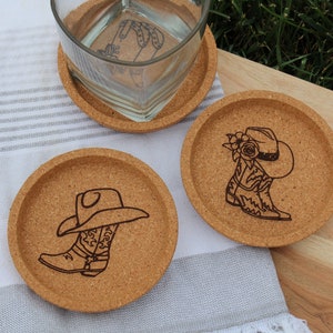 Vintage Cowboy Boots Cork Coaster Set, Flower Boots Decor, Retro ...