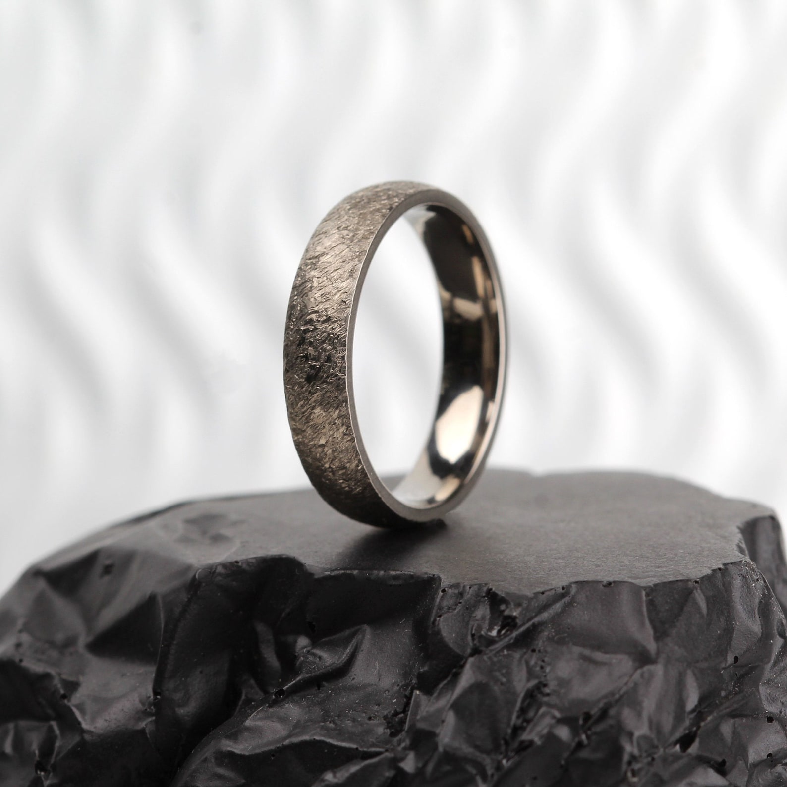 Textured Titanium Comfort Fit Wedding Ring Band 'asteroid' Finish ...