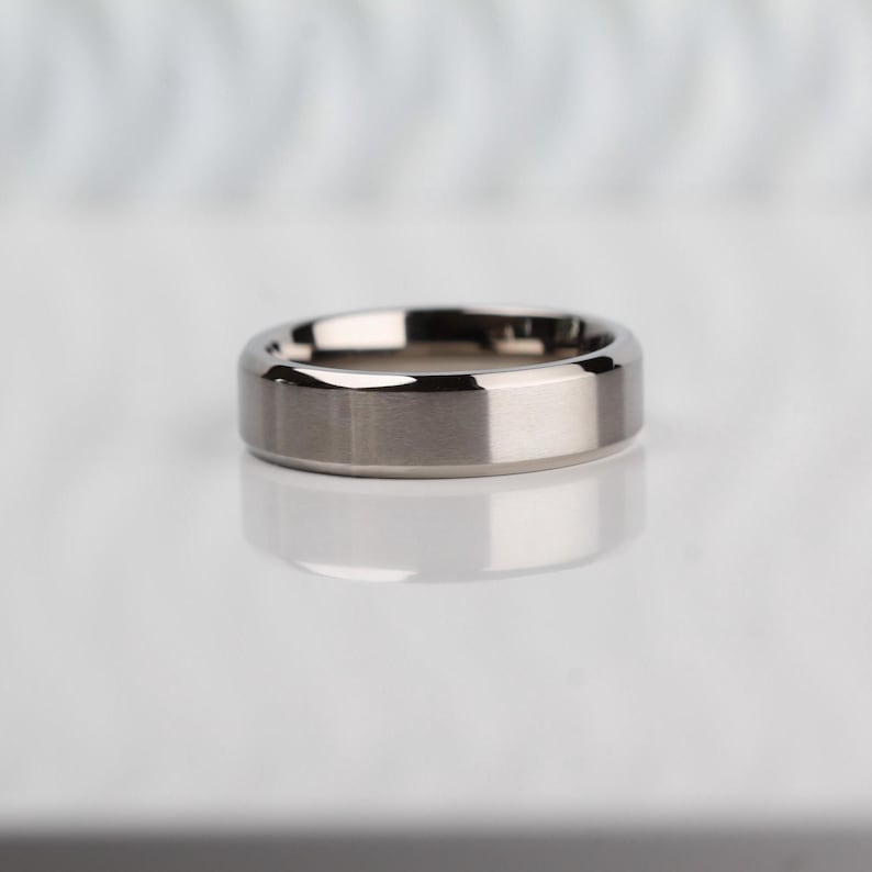 Titanium Wedding Ring Set – Bevelled Edge, Brushed Centre, Comfort Fit ...