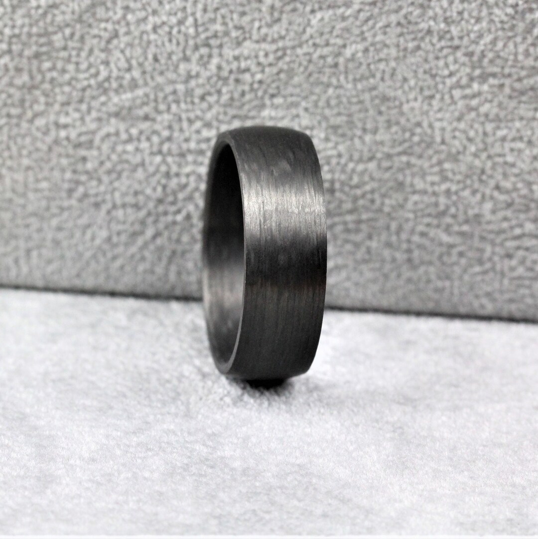 Carbon Fibre, Comfort Fit Black Wedding Ring Band, Matt Finish - FREE ...