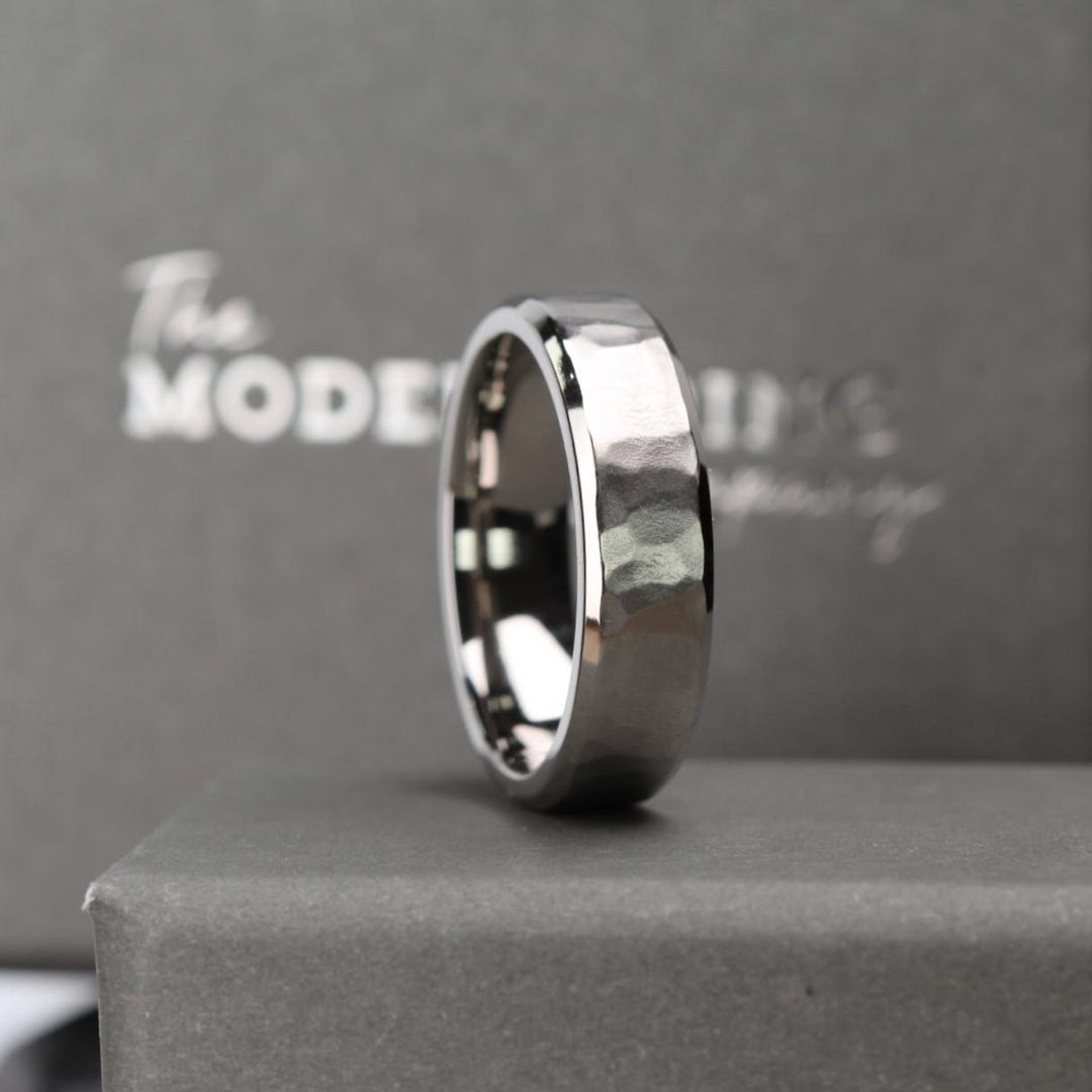 Titanium Bevelled Edge, Hammered, Comfort Fit, Wedding Ring Band ...