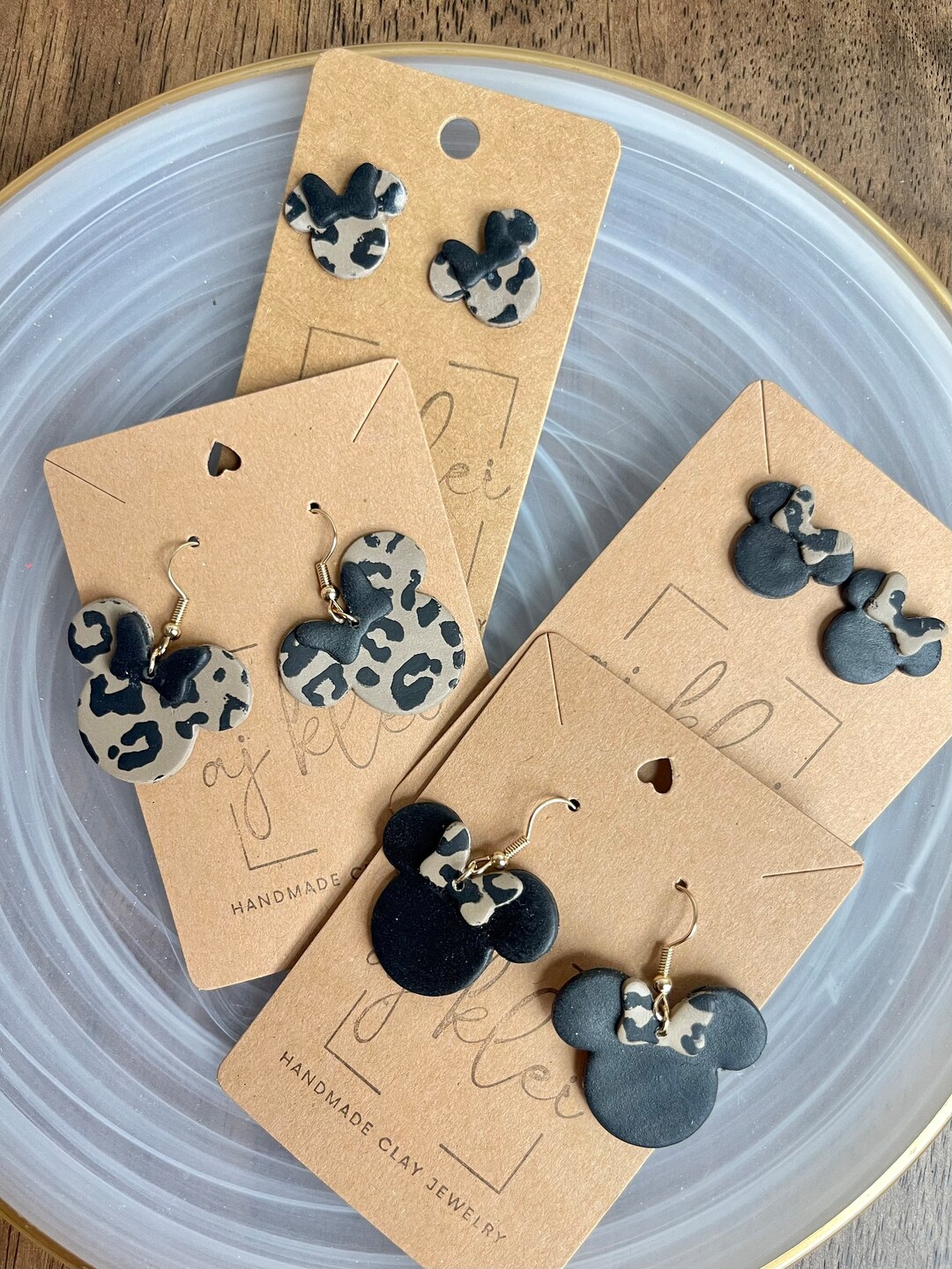 Animal Print Black Minnie Mouse Dangle Fishhook Stud - Etsy