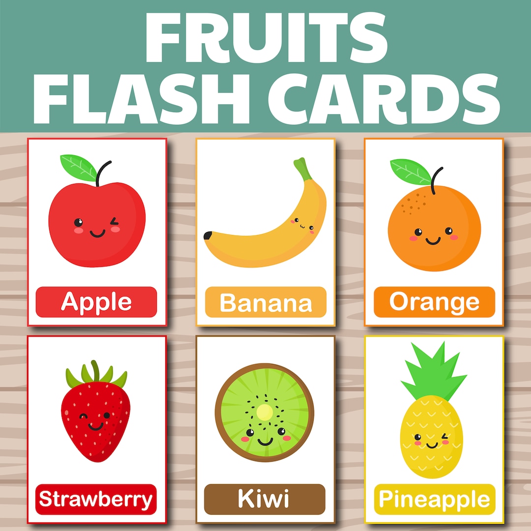 20 Fruits Flash Cards, Montessori Flashcards, Pre-school Cards ...