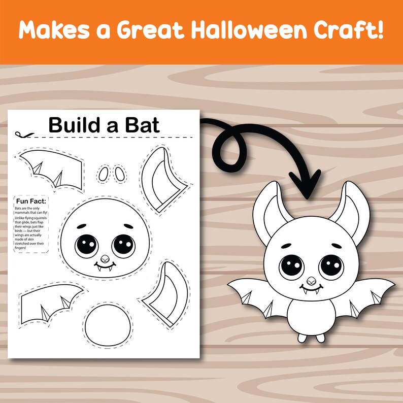 Build-a-bat Halloween Craft for Kids, Printable Bat Template, Spooky ...