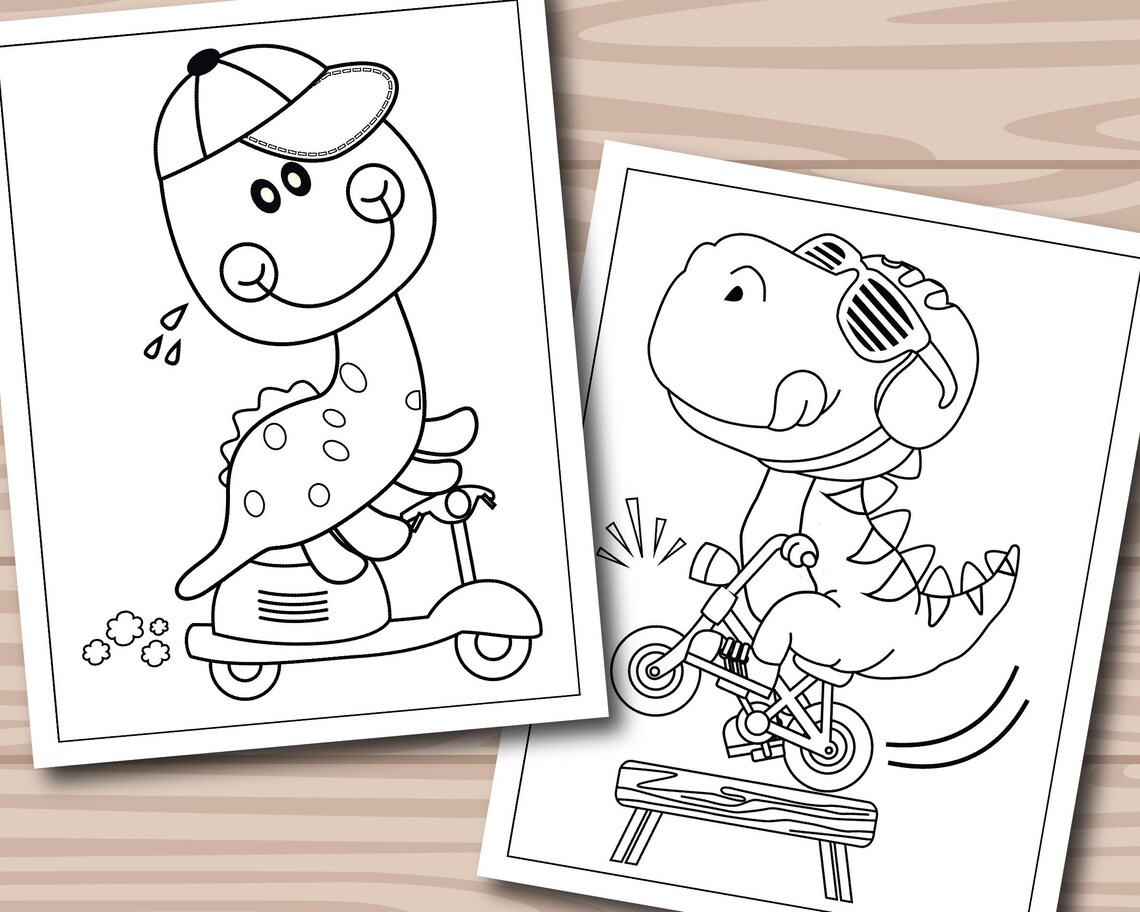 Dinosaur Coloring Pages for Kids, Dinosaur Coloring Worksheet, Set of ...