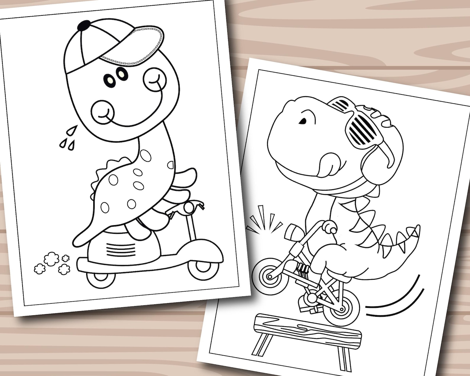 Dinosaur Coloring Pages for Kids, Dinosaur Coloring Worksheet, Set of ...