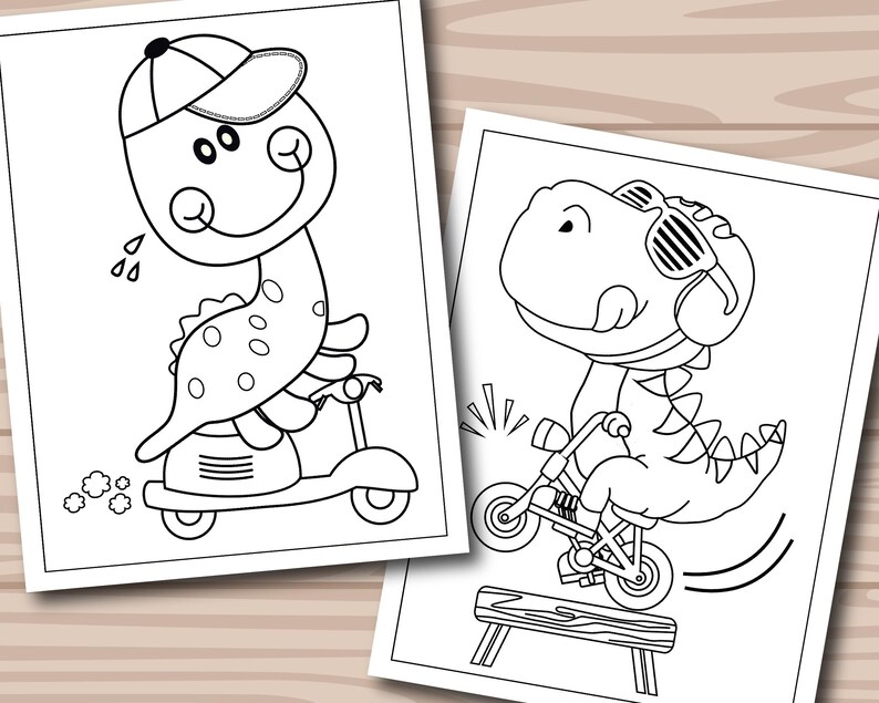 Dinosaur Coloring Pages for Kids, Dinosaur Coloring Worksheet, Set of ...