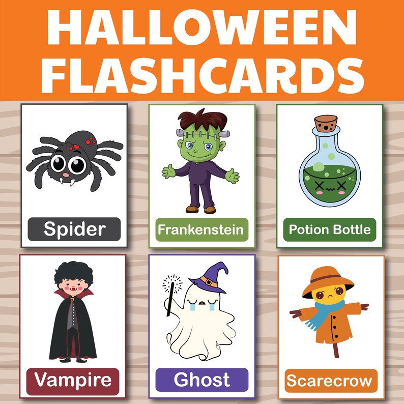 20 Kawaii Halloween Flashcards for Kids, Cute Vocabulary Cards ...