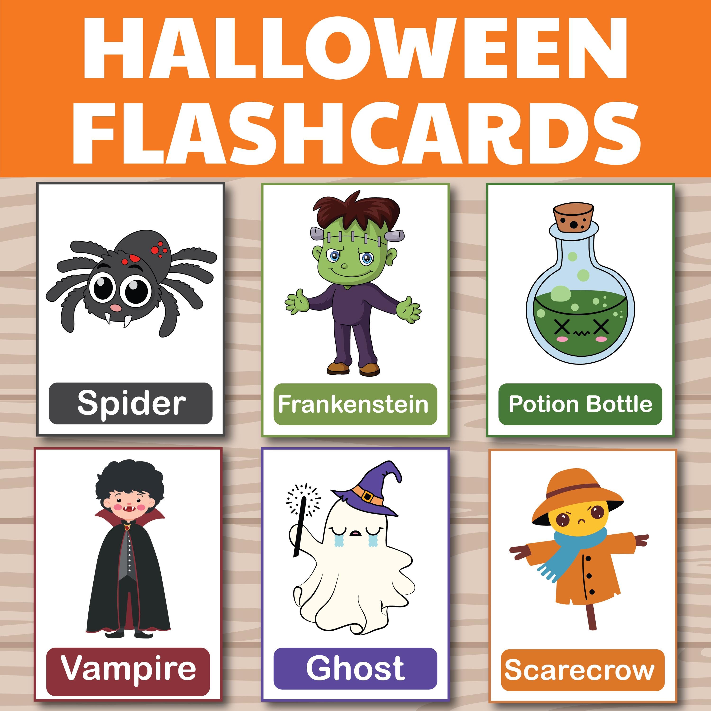 20 Kawaii Halloween Flashcards for Kids, Cute Vocabulary Cards ...