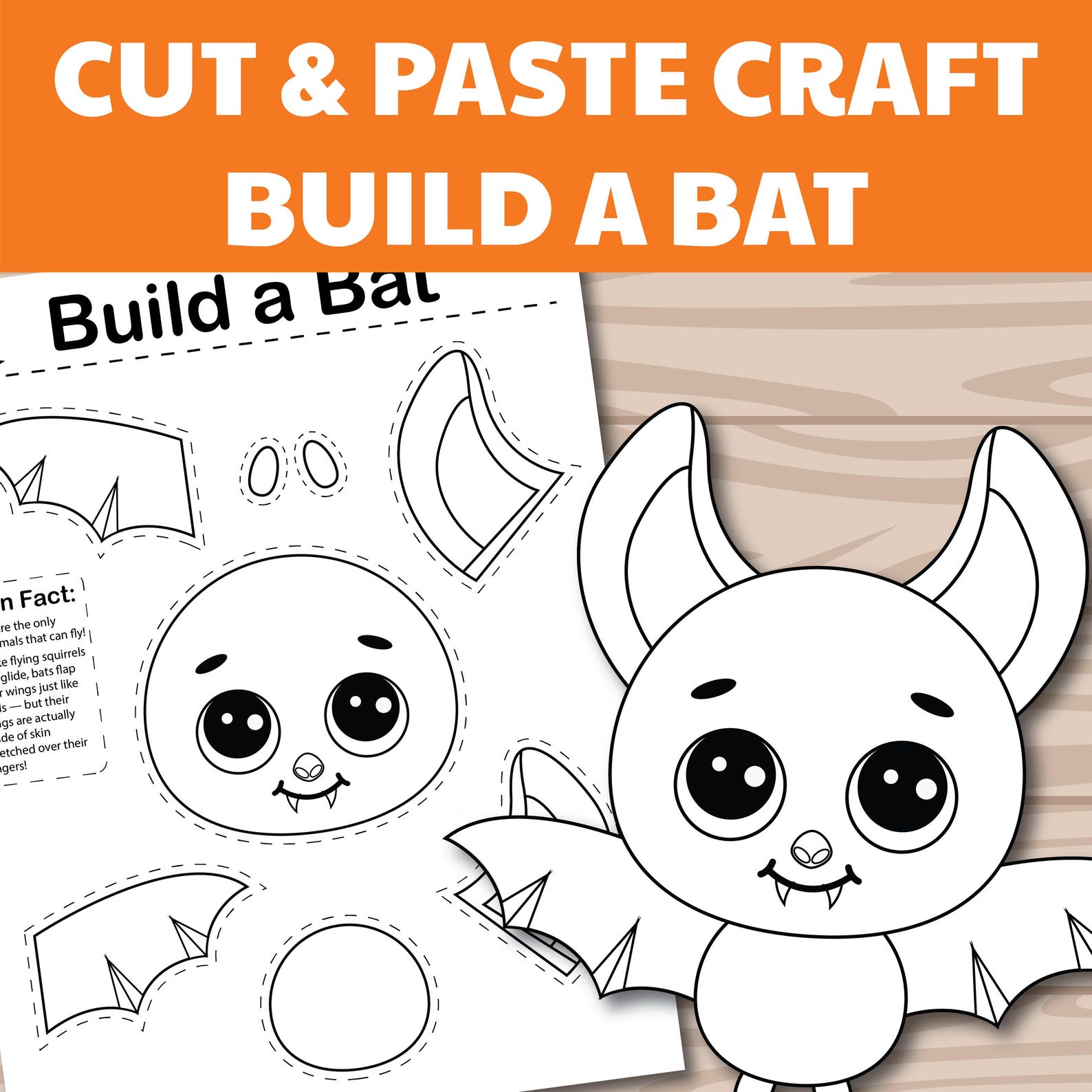 Build-a-bat Halloween Craft for Kids, Printable Bat Template, Spooky ...