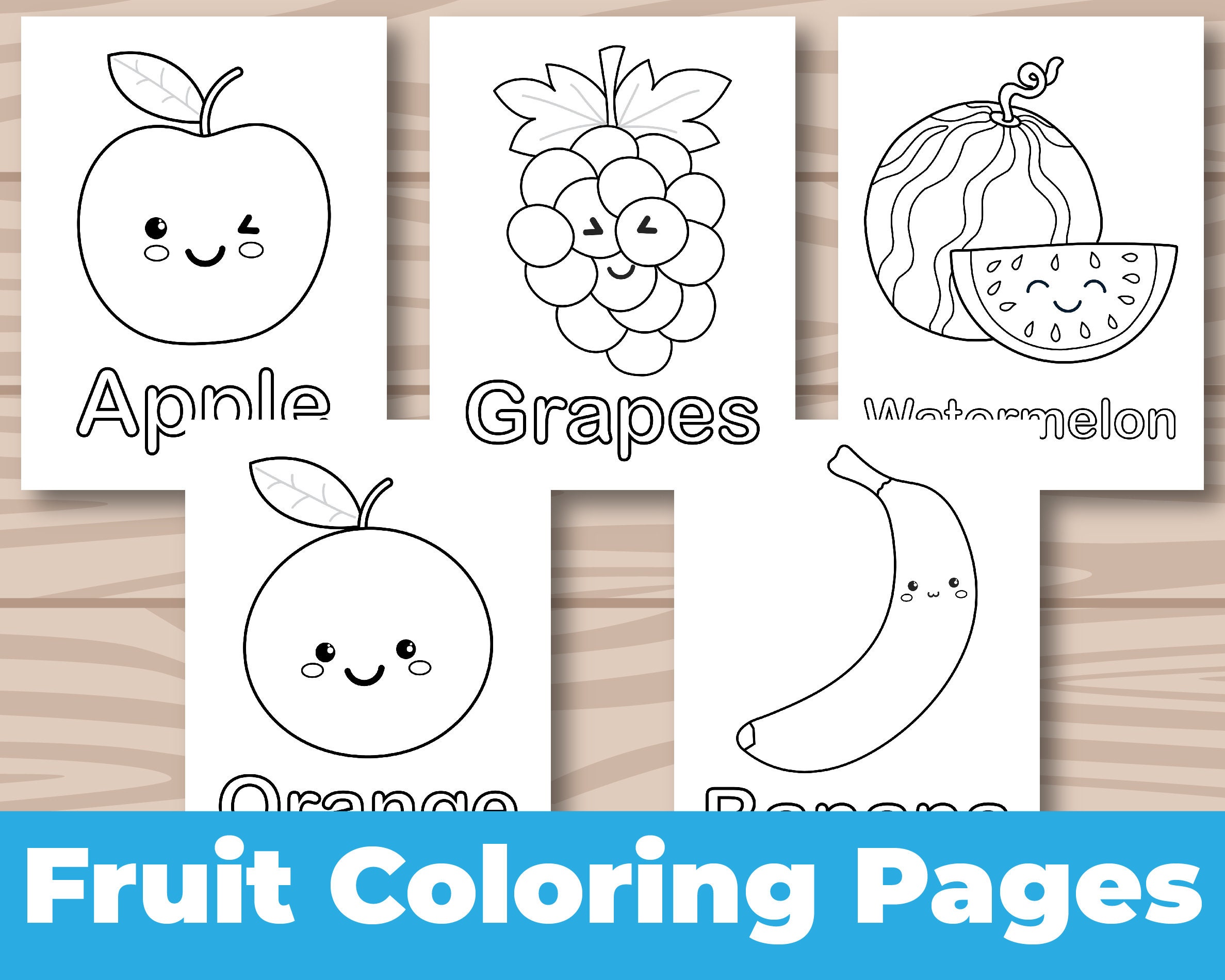 Fruit Coloring Pages, Fruit Coloring Book for Kids, Cute Fruits, Great ...