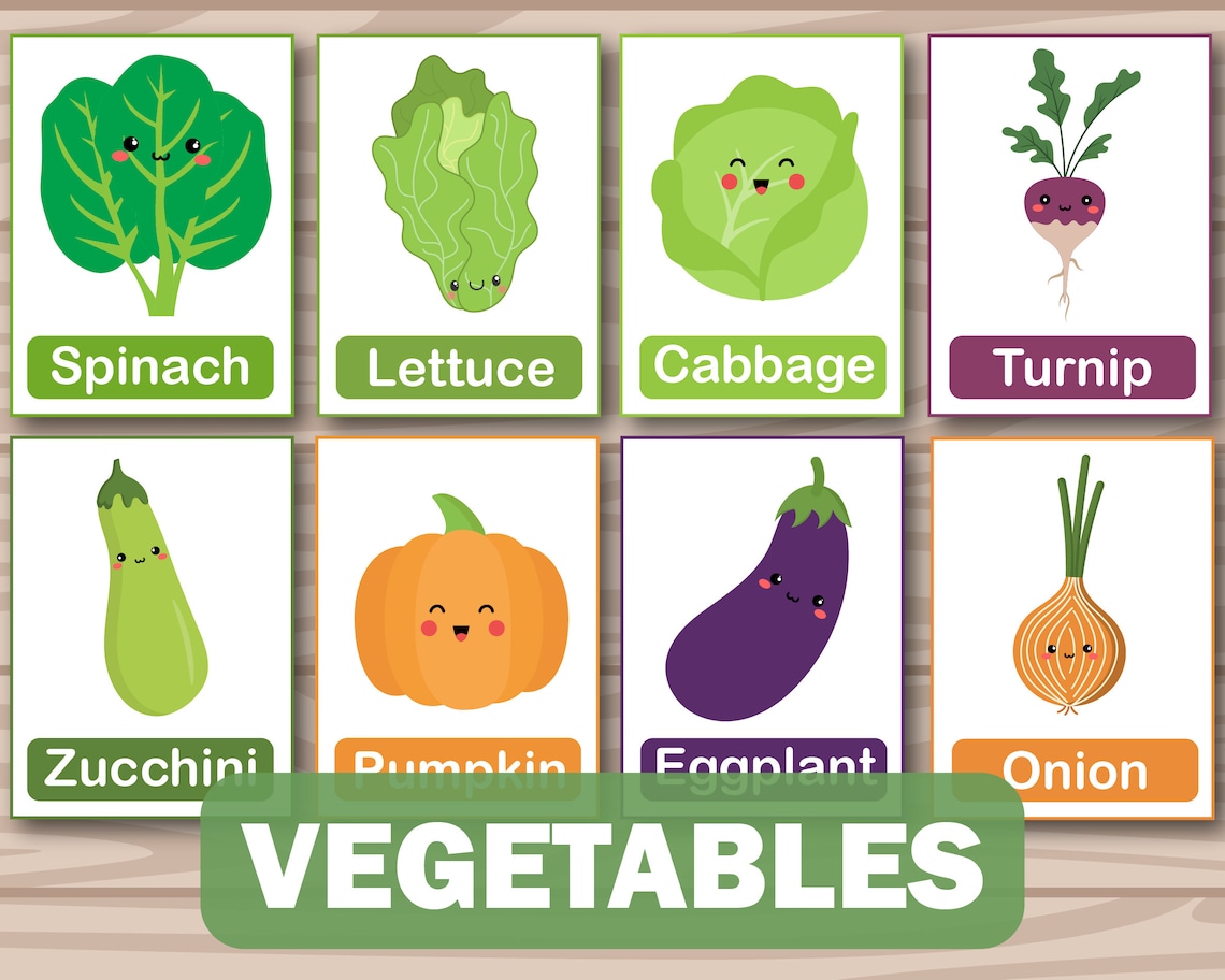 20 Vegetables Flash Cards, Montessori Flashcards, Pre-school Cards ...