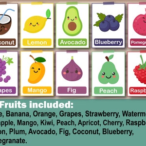 20 Fruits Flash Cards, Montessori Flashcards, Pre-school Cards ...