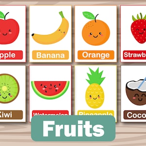 20 Fruits Flash Cards, Montessori Flashcards, Pre-school Cards ...