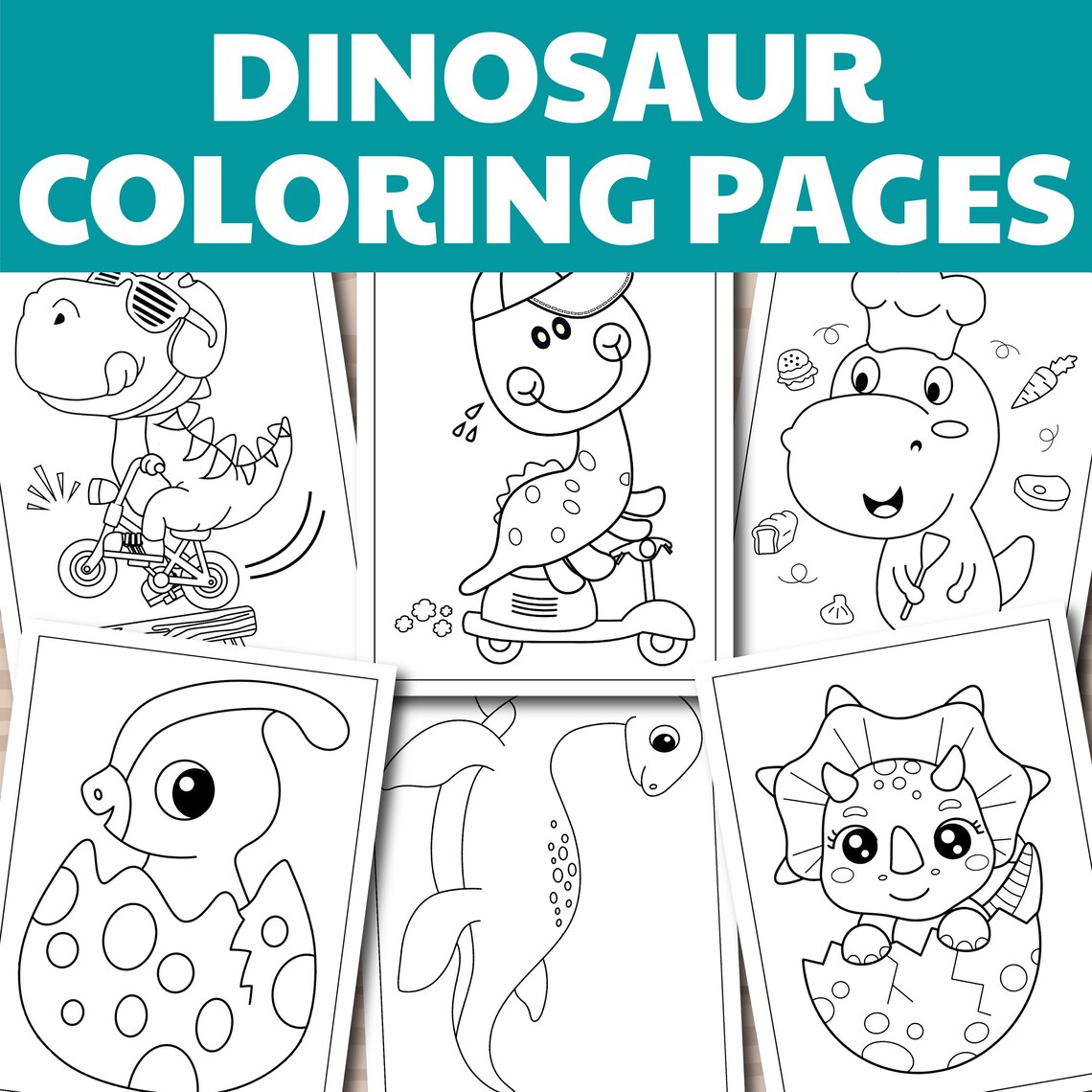 Dinosaur Coloring Pages for Kids, Dinosaur Coloring Worksheet, Set of ...