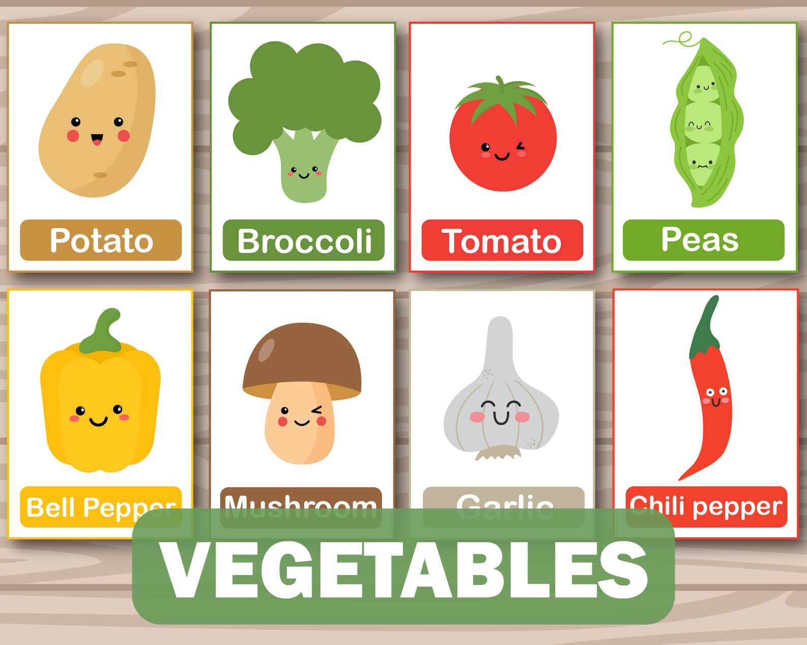 20 Vegetables Flash Cards, Montessori Flashcards, Pre-school Cards ...