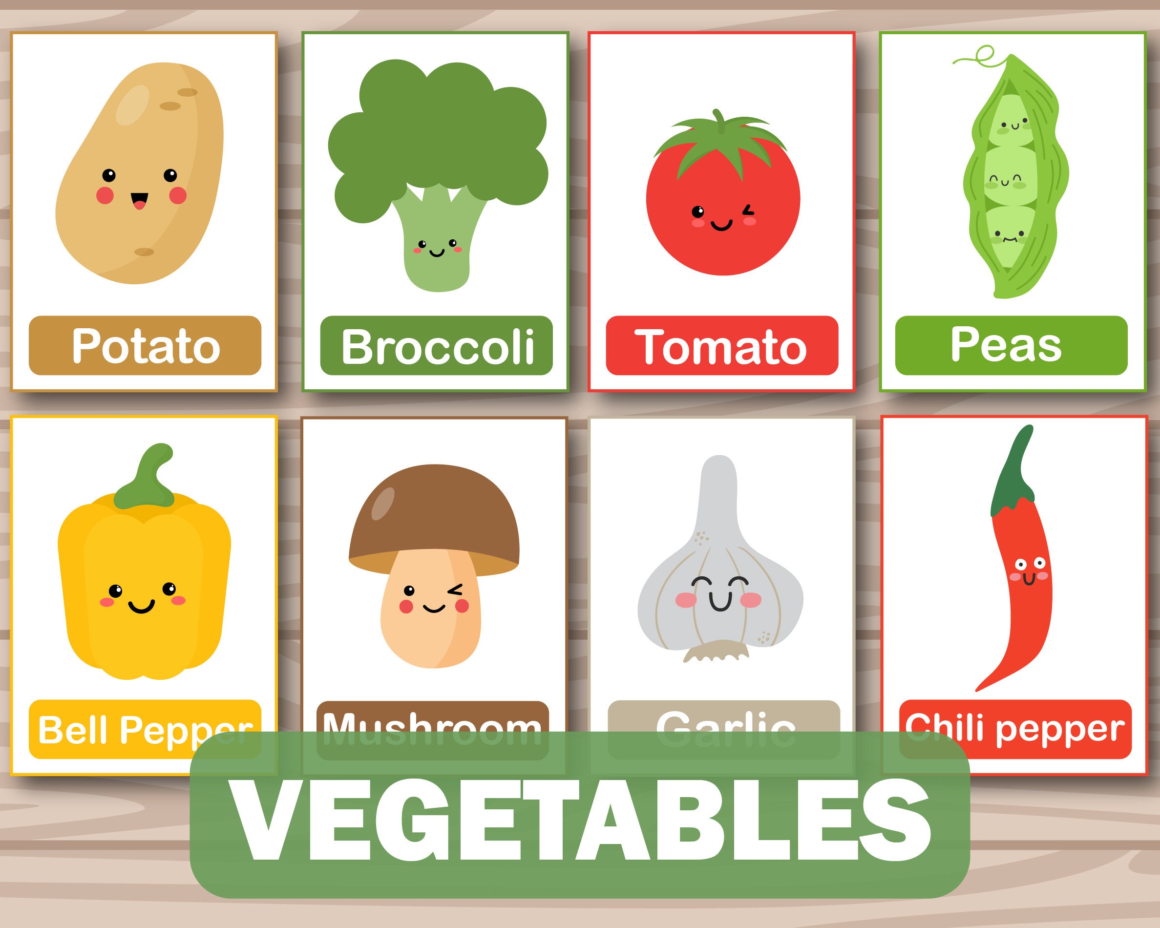 20 Vegetables Flash Cards, Montessori Flashcards, Pre-school Cards ...