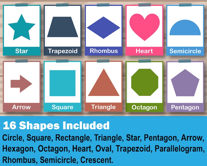 16 Shape Flash Cards, Preschool Shapes, Geometric Shapes, Learning ...